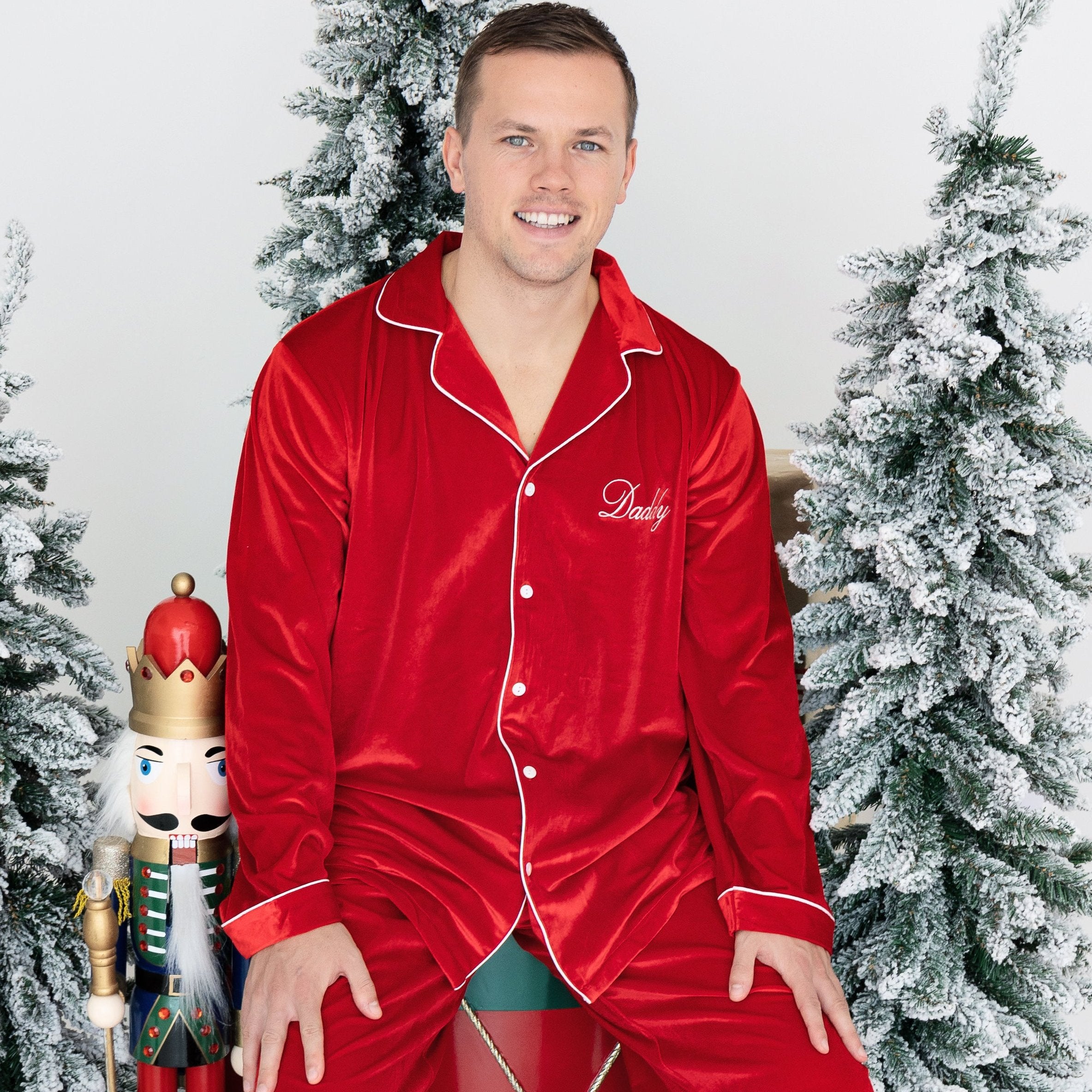 Personalised Men's Red Velvet Christmas Pyjamas – Mini Lunn